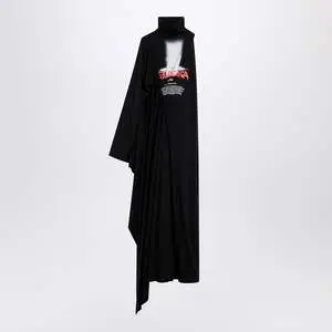 Balenciaga The Door Draped Maxi Cotton Jersey Dress - Black