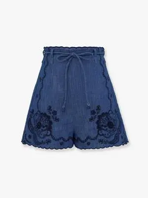 Zimmermann Aster Embroidered Denim Shorts - Multicolor