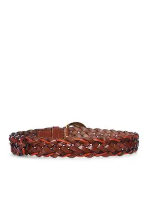 Etro Woven Leather Belt With Gold Buckle