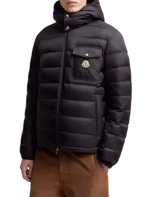 Moncler Short Technical Nylon Down Puffer Jacket With Hood - Black