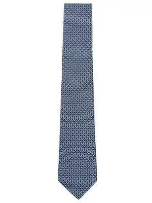 FERRAGAMO Gancini Square Print Silk Neck Tie - Blue
