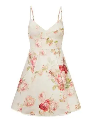 Zimmermann Short Linen Dress With Floral Print - Multicolor