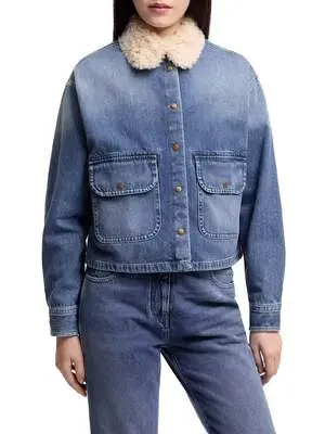 Moncler Teddy Trim Denim Shirt - Blue