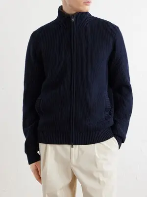 Herno Wool Zip-up Cardigan With High Collar