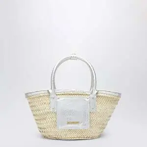 Jacquemus Small Soli Basket Bag In Natural/ Raffia - Silver
