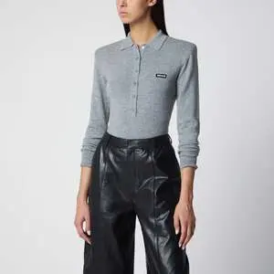 ROTATE BY BIRGER CHRISTENSEN Wool And Cashmere Long-sleeve Polo Shirt - Gray