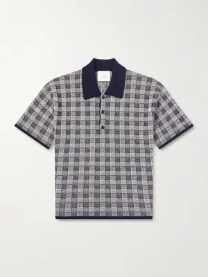 THE ELDER STATESMAN Checked Cashmere Polo Shirt - Blue