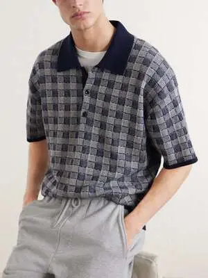 THE ELDER STATESMAN Checked Cashmere Polo Shirt