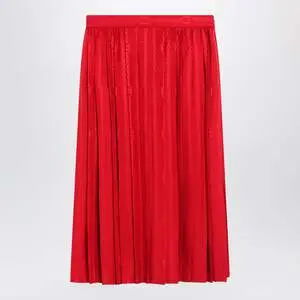 Gucci Pleated Silk Jacquard Midi Skirt With Gg Chain - Red