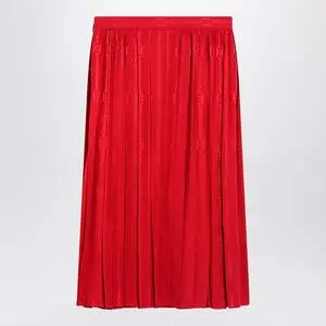 Gucci Pleated Silk Jacquard Midi Skirt With Gg Chain - Red