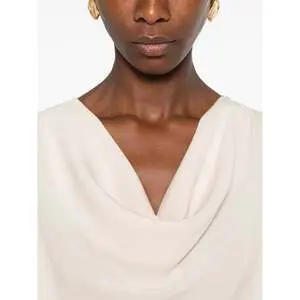 Max Mara Silk Cowl Neck Long Sleeve Blouse With Buttoned Cuffs - Cream