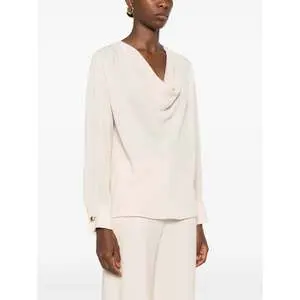 Max Mara Silk Cowl Neck Long Sleeve Blouse With Buttoned Cuffs - Cream