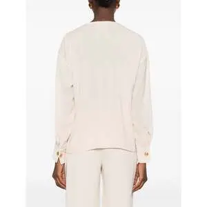 Max Mara Silk Cowl Neck Long Sleeve Blouse With Buttoned Cuffs - Cream