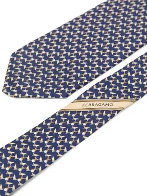 FERRAGAMO Club Print Silk Neck Tie - Blue