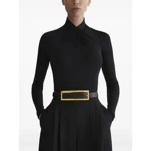 MUGLER Long Sleeve Draped High Neck Top - Black