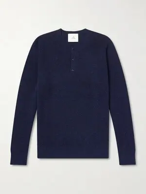 THE ELDER STATESMAN Waffle-knit Cashmere Henley Sweater - Blue