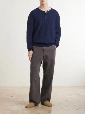 THE ELDER STATESMAN Waffle-knit Cashmere Henley Sweater