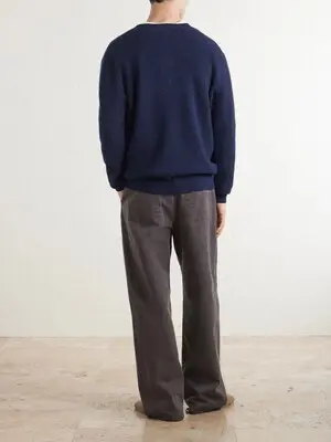 THE ELDER STATESMAN Waffle-knit Cashmere Henley Sweater