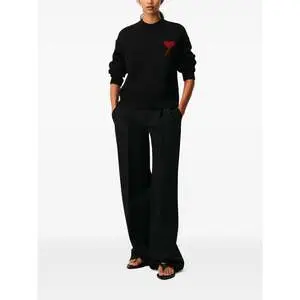 AMI Paris Felted Merino Wool Crew Neck Sweater With De Coeur Intarsia