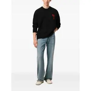 AMI Paris Felted Merino Wool Crew Neck Sweater With De Coeur Intarsia