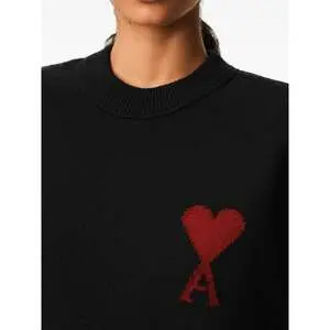 AMI Paris Felted Merino Wool Crew Neck Sweater With De Coeur Intarsia