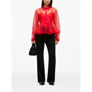 GANNI Sheer Peplum Shirt - Red