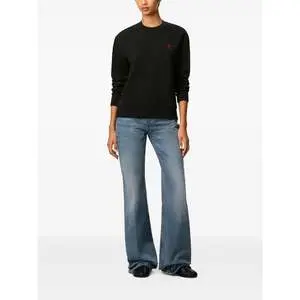AMI Paris Organic Cotton Fleece Sweatshirt With Chest Embroidery - Black