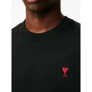 AMI Paris Organic Cotton Fleece Sweatshirt With Chest Embroidery - Black
