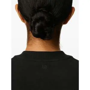 AMI Paris Organic Cotton Fleece Sweatshirt With Chest Embroidery - Black