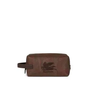 Etro Paisley Jacquard Pouch With Pegaso Logo Embroidery - Brown