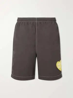 HUMAN MADE Straight-leg Mid-length Logo-print Swim Shorts - Brown