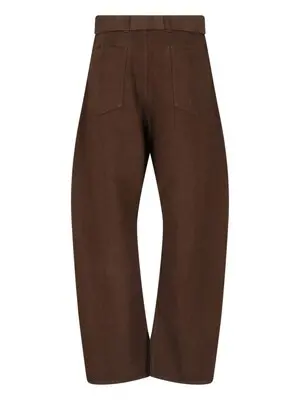 LEMAIRE Belted Wide Leg Trousers - Brown