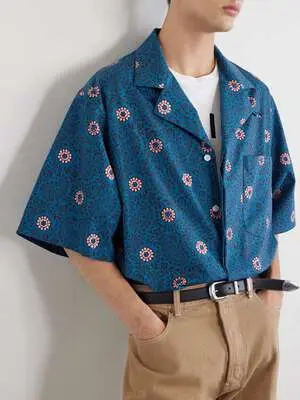 Celine Camp-collar Printed Cotton-taffeta Shirt
