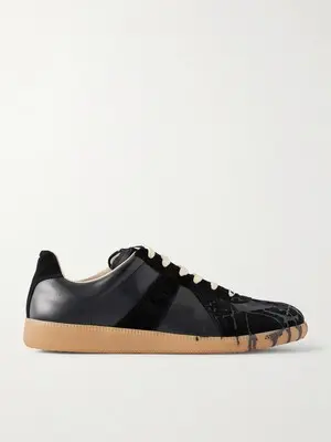 MAISON MARGIELA Replica Paint-splattered Leather Sneakers - Black