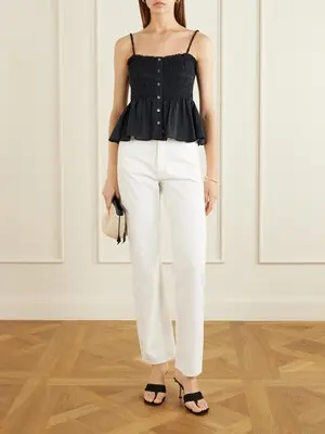 Veronica Beard Tullia Shirred Tiered Cotton-poplin Top