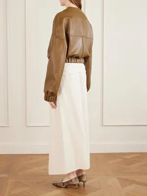 Khaite Cropped Nappa Leather Bomber Jacket - Neutrals