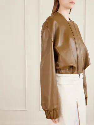 Khaite Cropped Nappa Leather Bomber Jacket - Neutrals