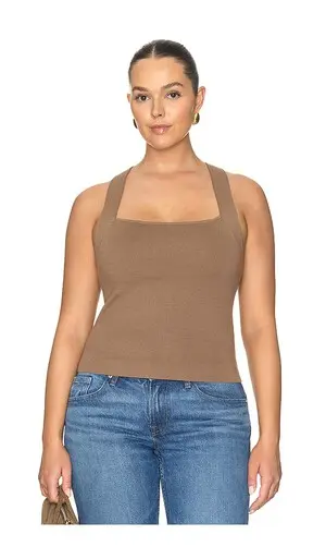Good American The Rib Strappy Tank Top In Brown