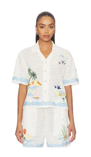 Casablanca Crochet Beach Shirt In White