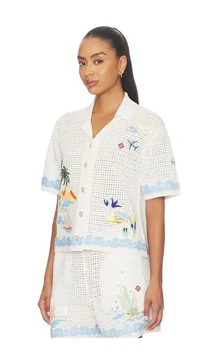 Casablanca Crochet Beach Shirt In White