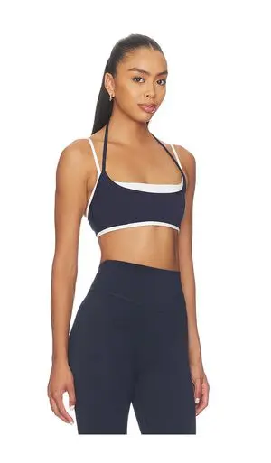 FORM X Olivia Jade Halter Layered Sports Bra In Navy & White In Navy