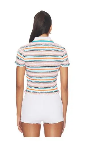 Casablanca Stripe Shirred Polo Top - Multicolour Stripe