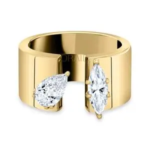 Loraida 18k Gold Pear And Marquise Diamond Ring With Baguettes - Rose