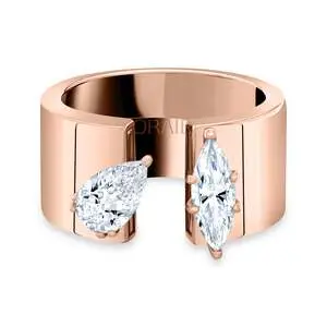 Loraida 18k Gold Pear And Marquise Diamond Ring With Baguettes - Rose