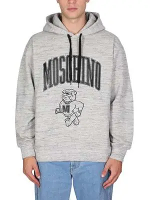 Moschino Drawstring Hooded Sweatshirt With Logo Print - Gray
