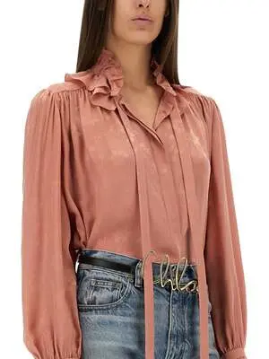 Chloé Fluid Silk Jacquard Blouse - Pink