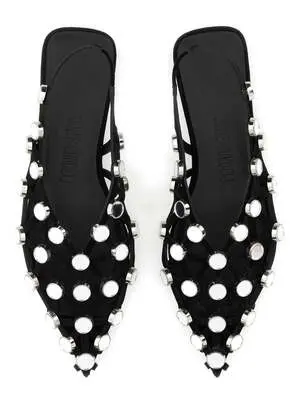Attico Dancer Grid Embellished Flat Sandals - Black