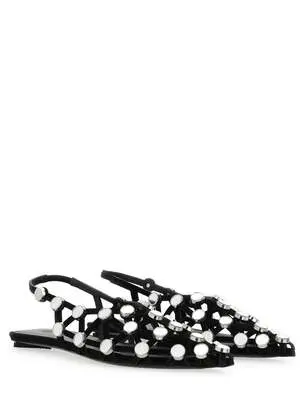 Attico Dancer Grid Embellished Flat Sandals - Black