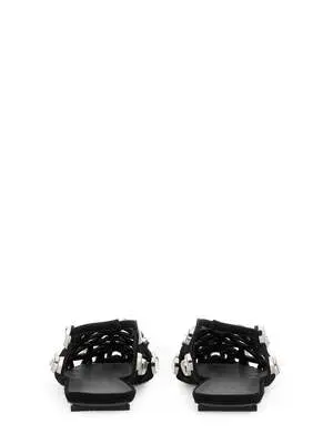 Attico Dancer Grid Embellished Flat Sandals - Black