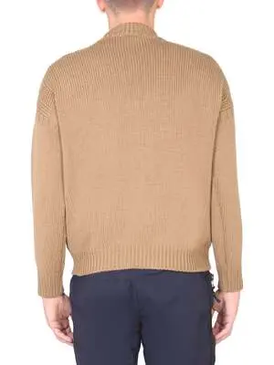 TEN C Ribbed High Neck Pullover With Pocket - Cream